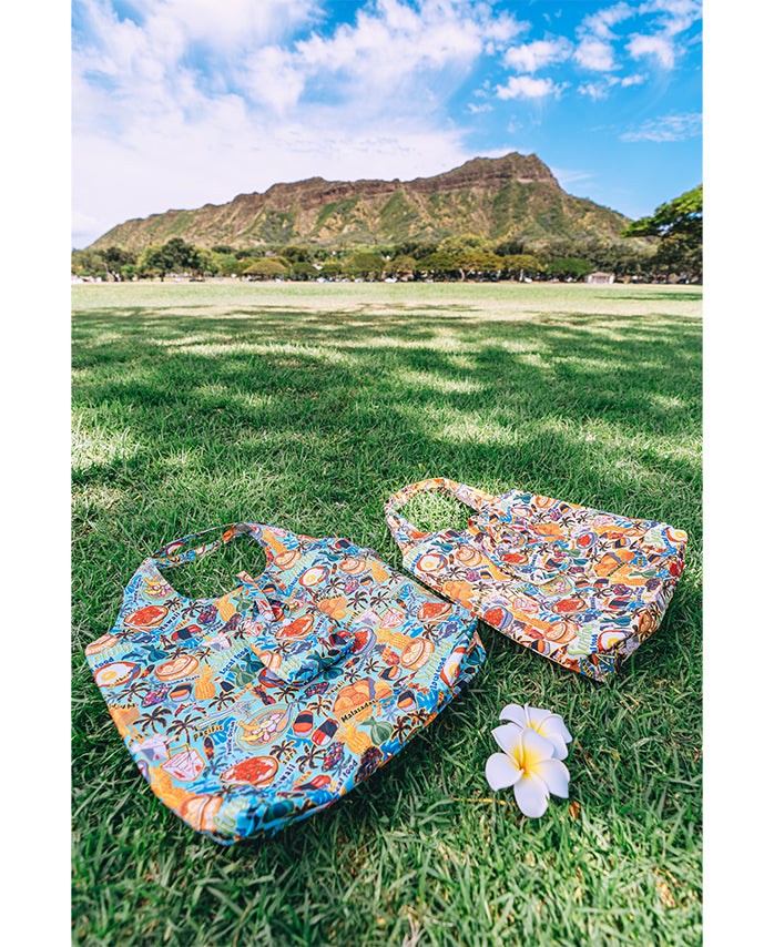 Foldable Reusable Shopping Bag LOCAL FOOD - BEIGE / BLUE – Aloha Ave ...